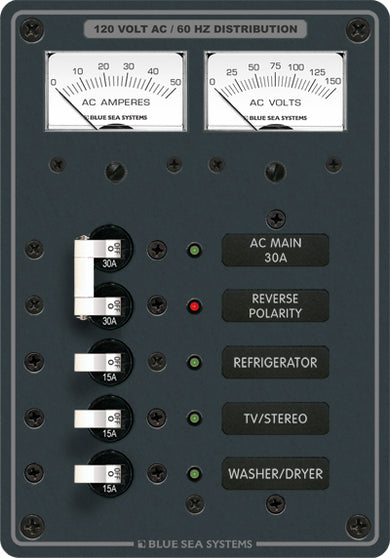 Blue Sea Systems, Panel, AC Main 120V AC Main + 3 Positions, Analog Me